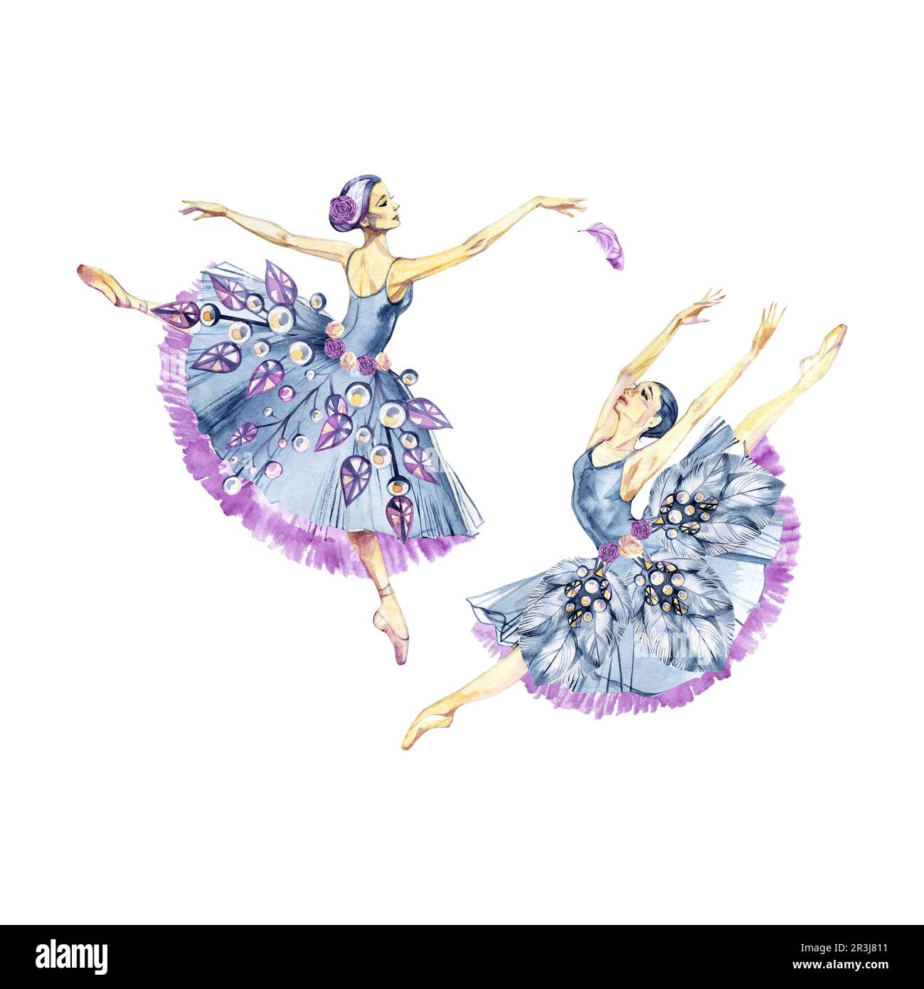 Ballet logo. Watercolor hand painted illustration isolated on light ...