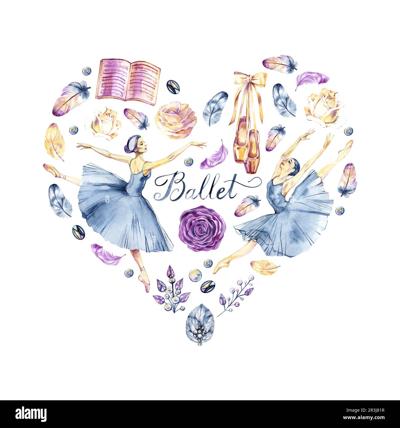 Ballet logo. Watercolor hand painted illustration isolated on light ...