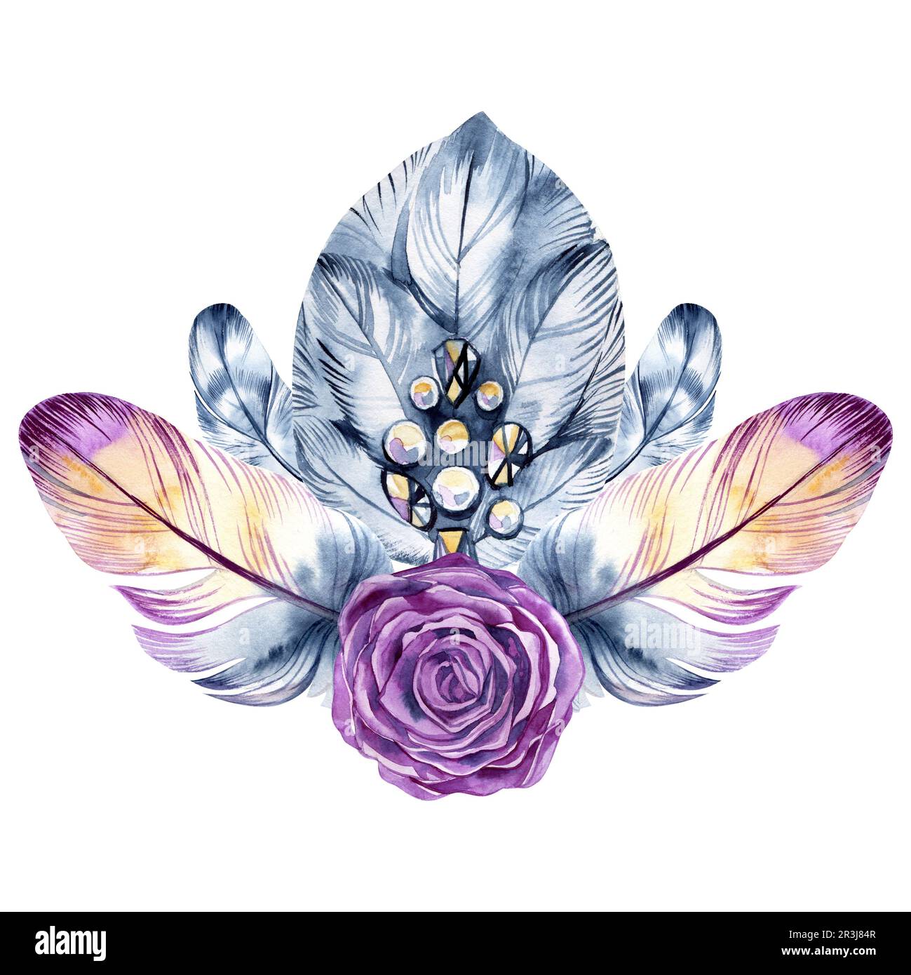 Beautiful watercolor fantasy pink magic crystals with flowers, pink ...