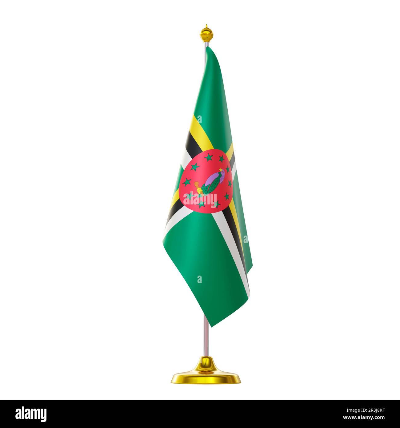 3d render of flag on pole for Dominica countries summit and political ...