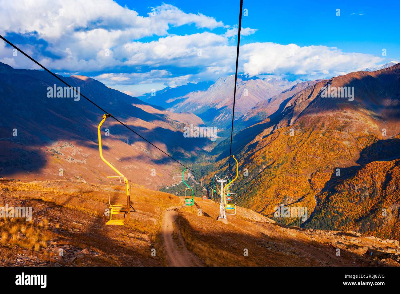 Cable car on the Cheget mountain, which located opposite Mount Elbrus ...