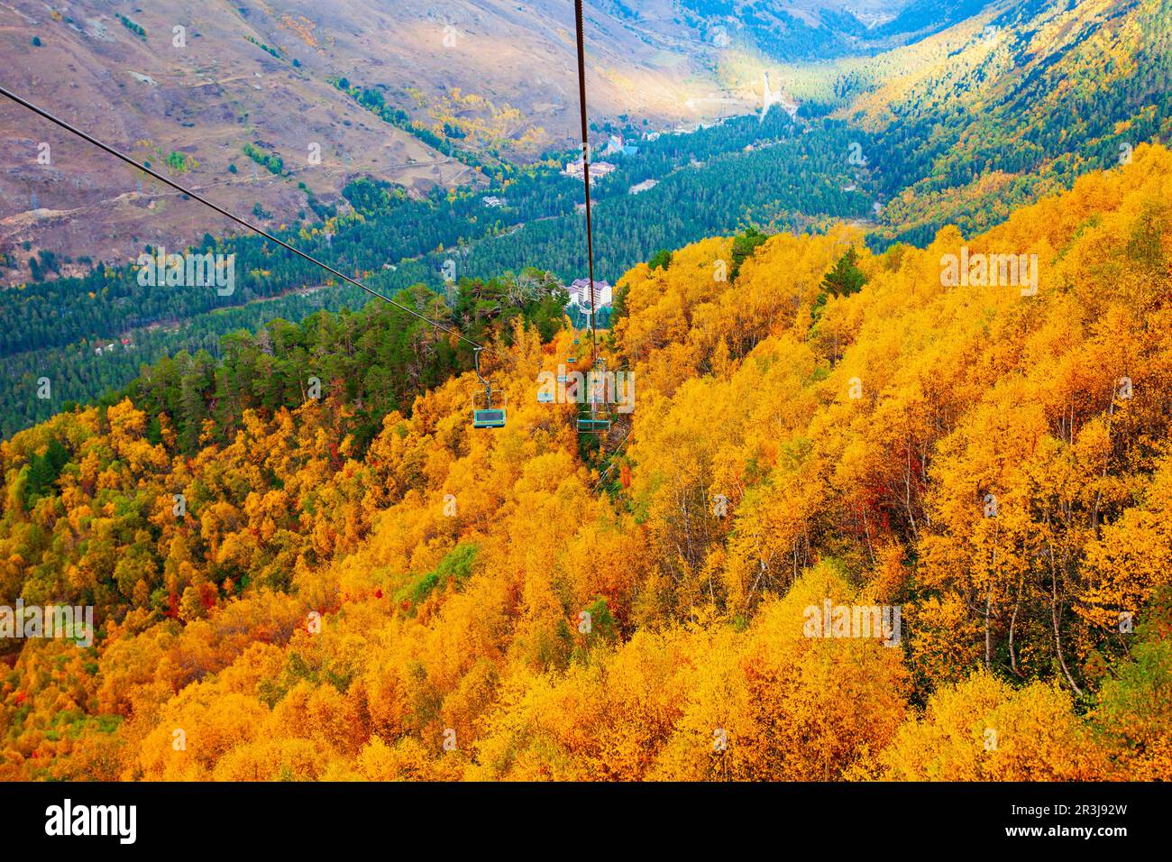 Cable car on the Cheget mountain, which located opposite Mount Elbrus ...