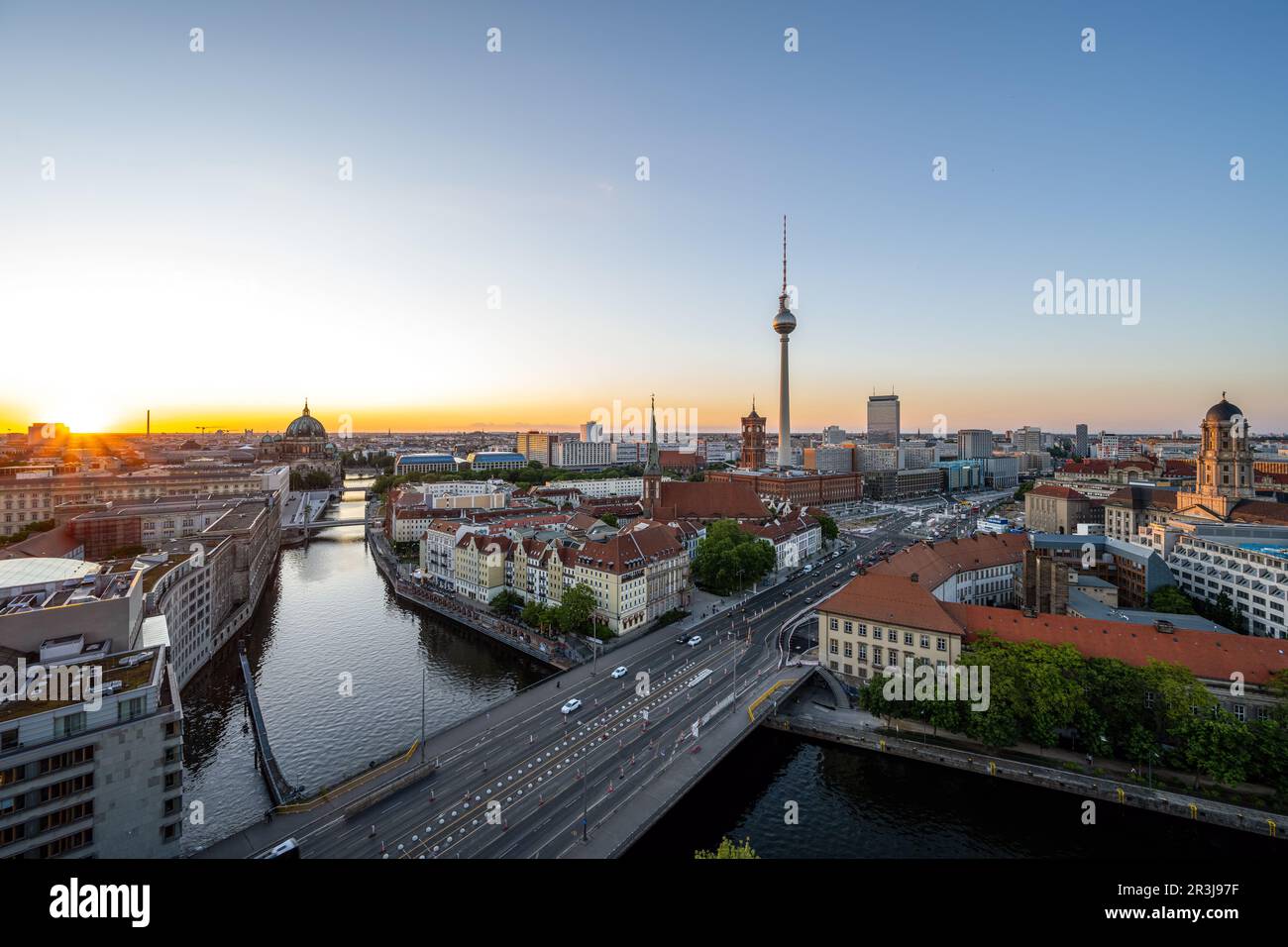 The center of Berlin with the famous TV Tower at sunset Stock Photo - Alamy