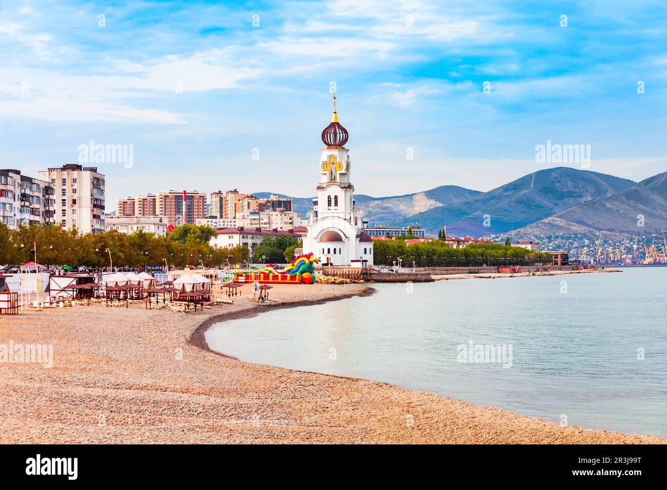 City beach and Church of the Holy Prince Peter and Princess Fevronia in ...