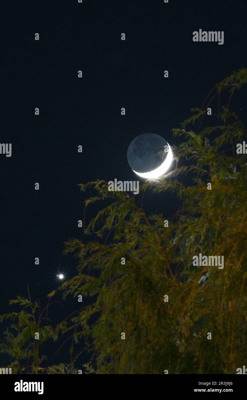 KORLA, CHINA - MAY 23, 2023 - Hop on Venus phenomena appears in the sky ...