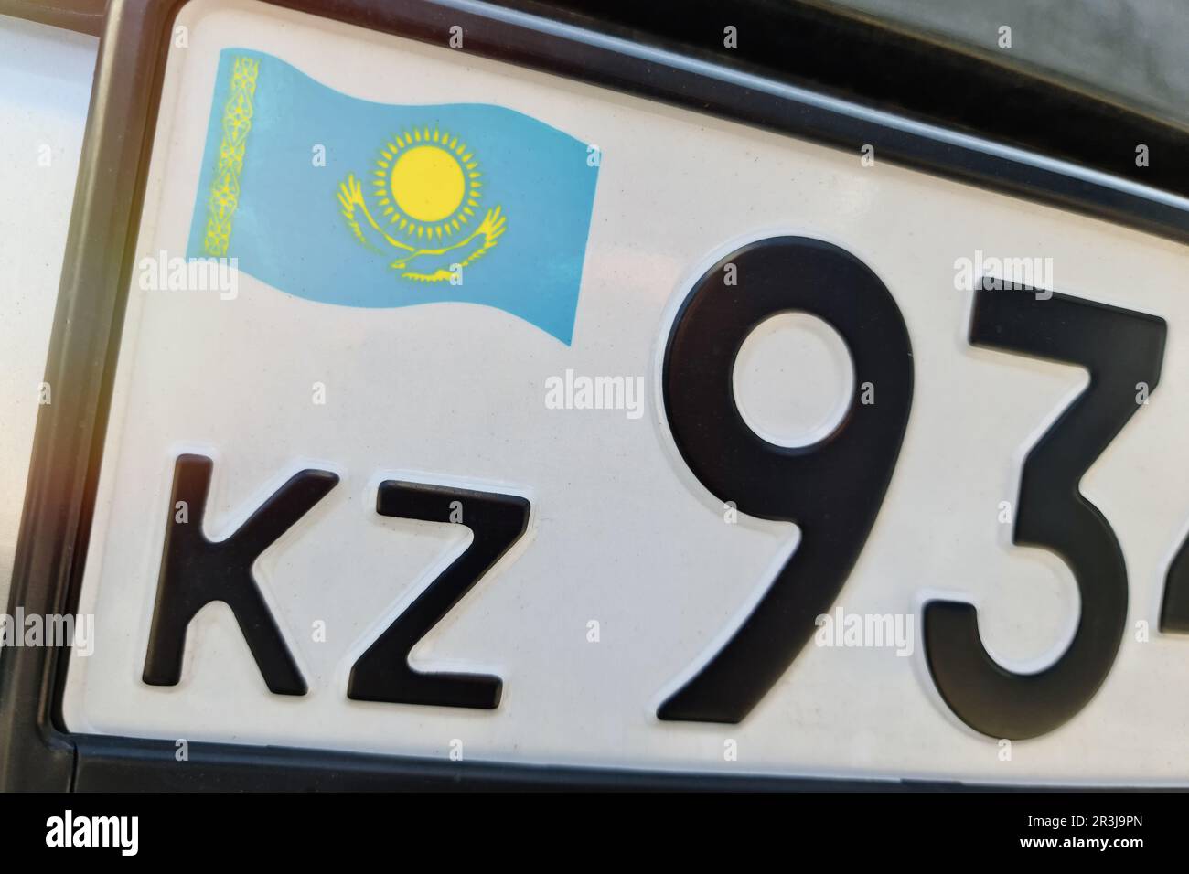 State car registration number close-up with the flag of Kazakhstan ...