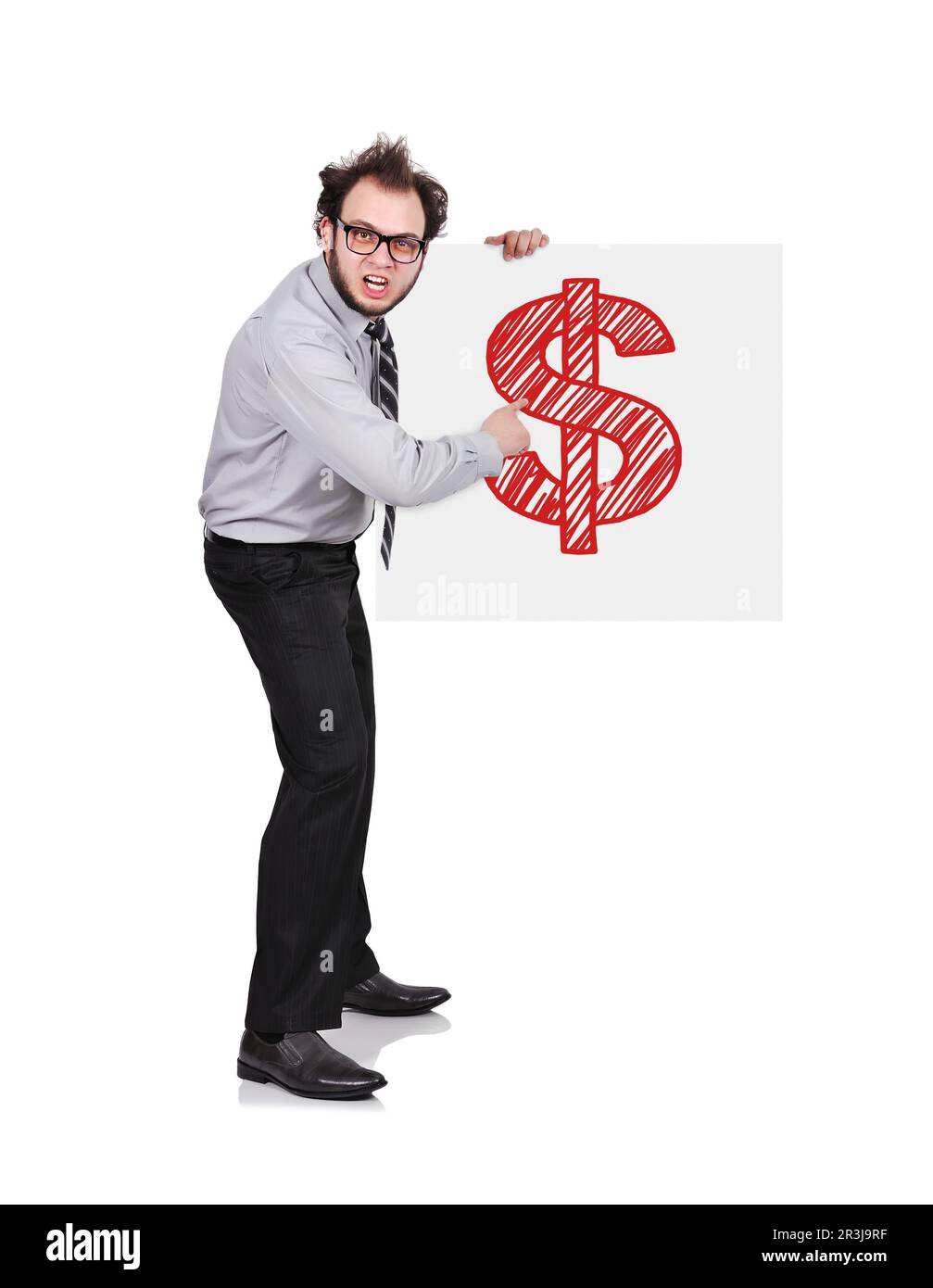 crazy businessman holding placard with dollar symbol Stock Photo - Alamy
