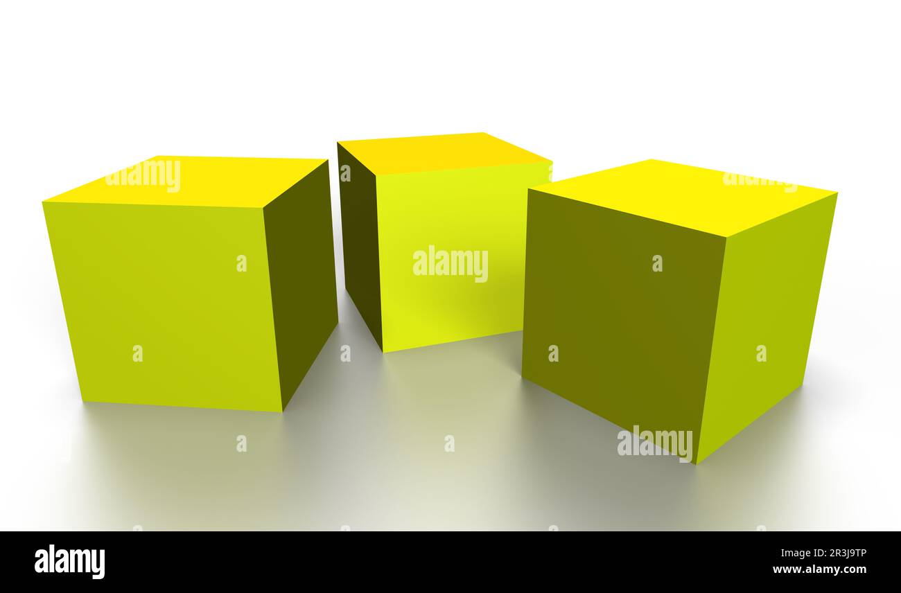 three gold 3D cubes isolated on white Stock Photo - Alamy