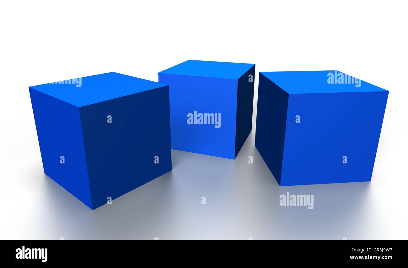 three blue 3D cubes isolated on white Stock Photo - Alamy