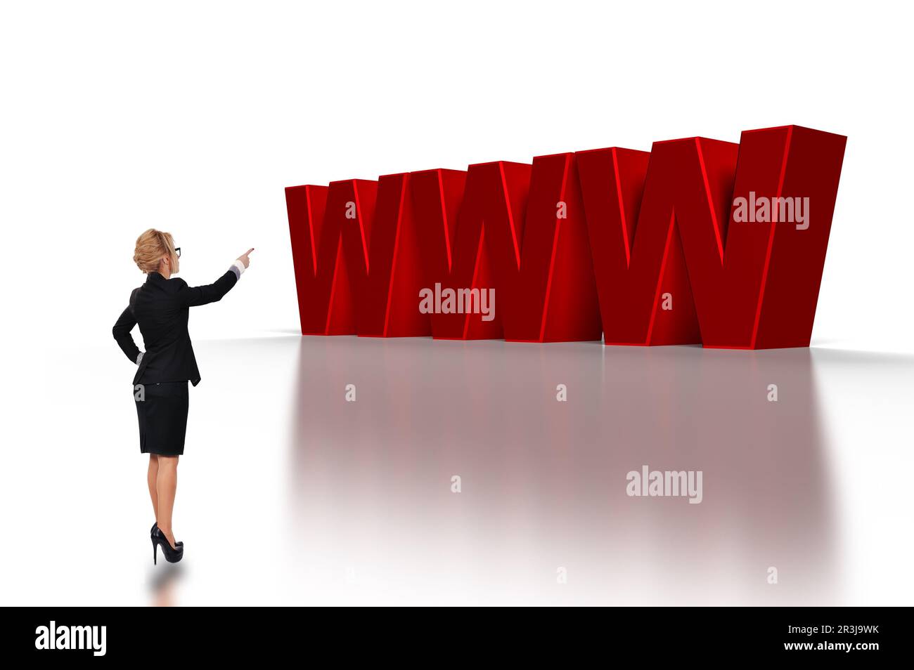 businesswoman pointing to big red text 'www' Stock Photo - Alamy