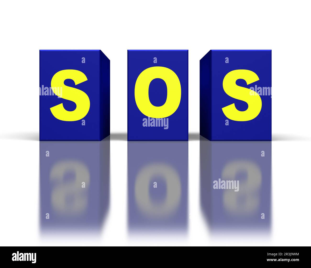 SOS written in yellow on blue cubes. 3d illustration Stock Photo - Alamy