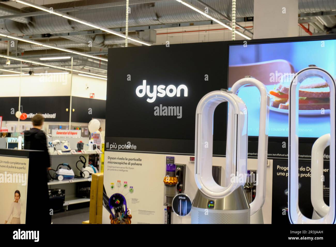 April 2023 Milan, Italy: Dyson logo icon and Dyson products closeup in ...
