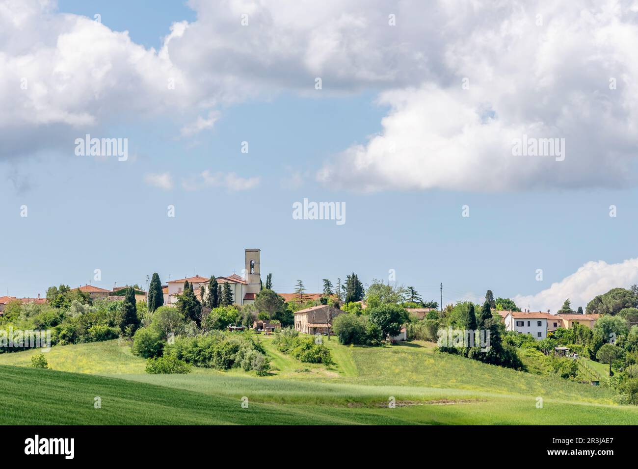 The village of Orciano Pisano, Italy, completely surrounded by the ...