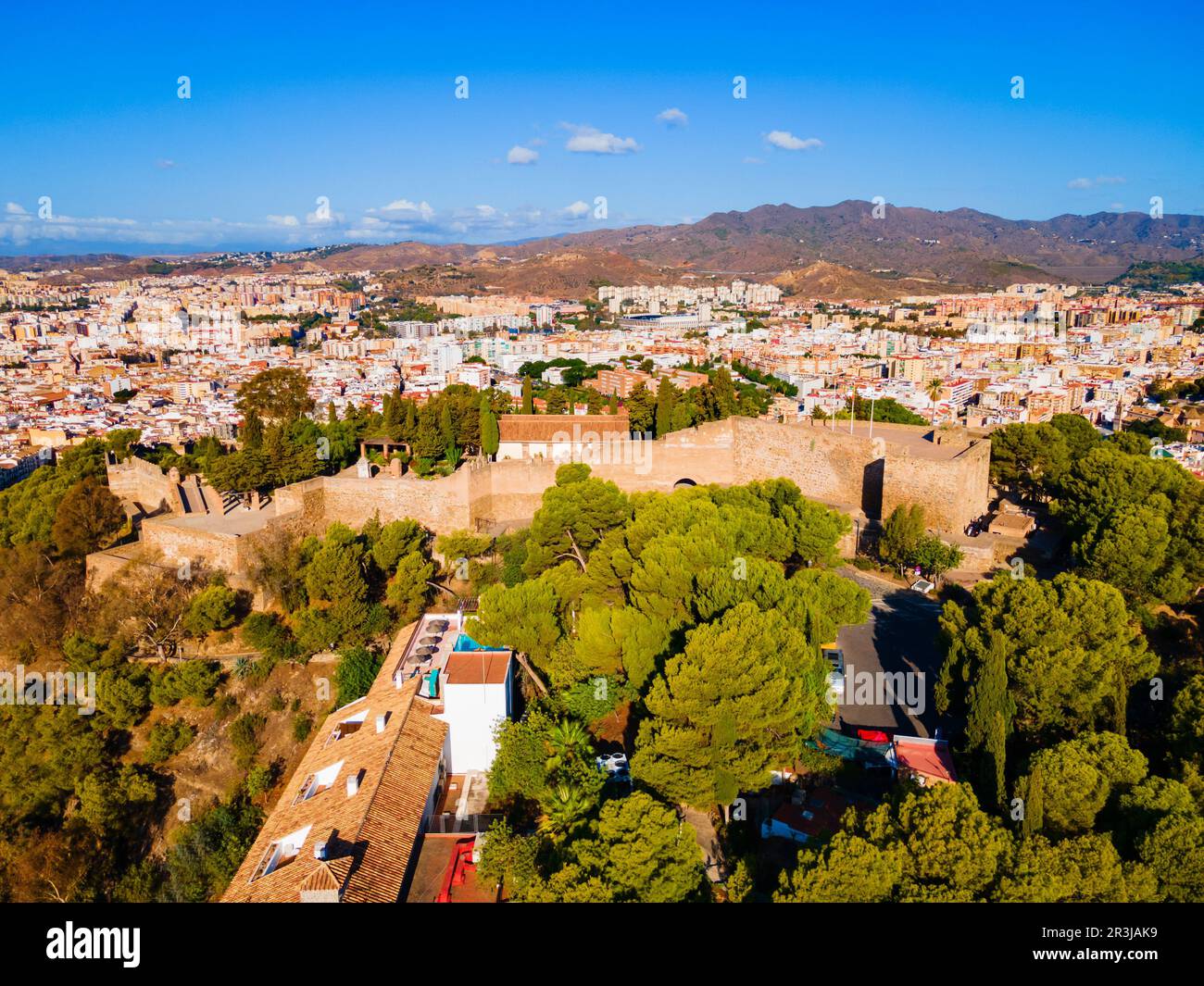 Castillo de Gibralfaro Fortress aerial panoramic view in Malaga. Malaga ...