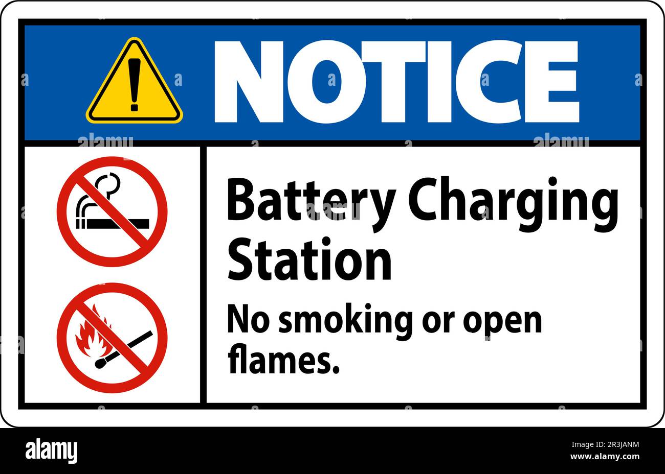 Notice Sign Battery Charging Station, No Smoking Or Open Flames Stock ...