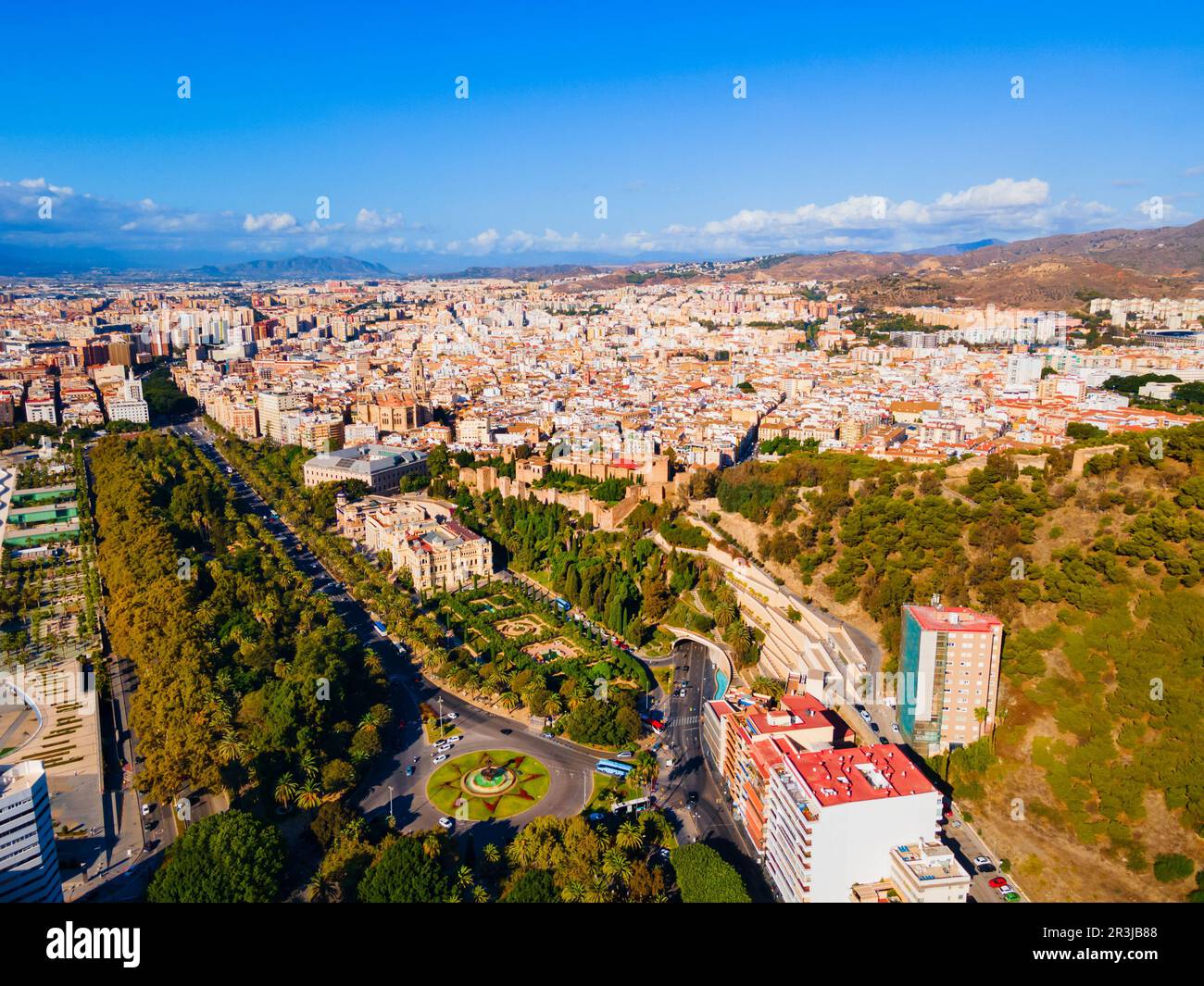 Malaga aerial panoramic view. Malaga is a city in the Andalusia ...