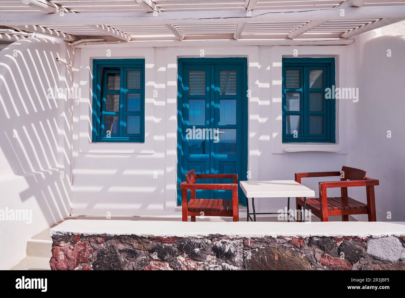 Traditional Greek White House with Blue windows and Door in Imerovigli ...