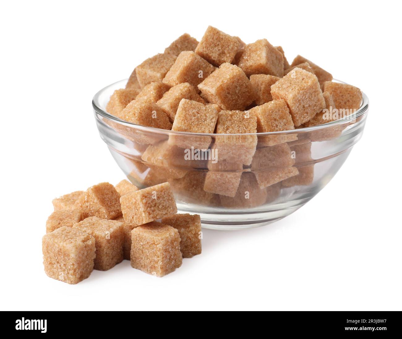 Glass bowl and brown sugar cubes on white background Stock Photo - Alamy
