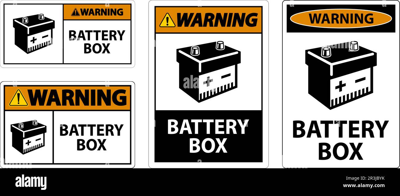 Warning Battery Box with Icon Sign On White Background Stock Vector ...