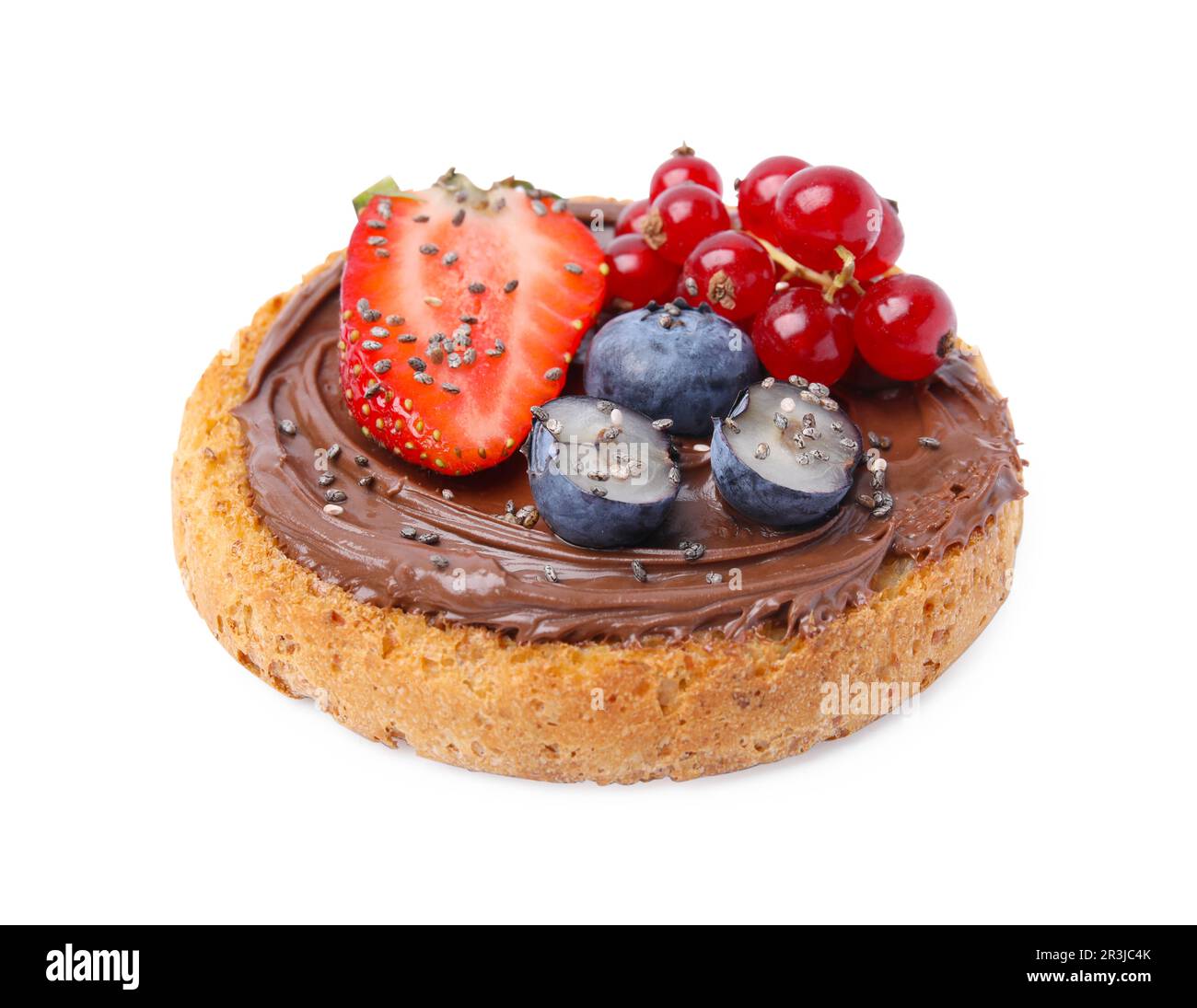 Tasty organic rusk with chocolate spread and sweet berries isolated on ...