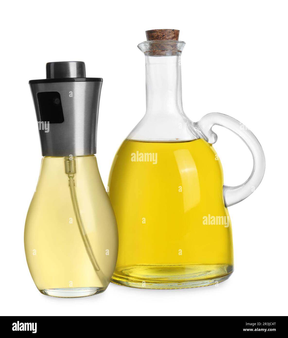 Bottles of cooking oil on white background Stock Photo - Alamy