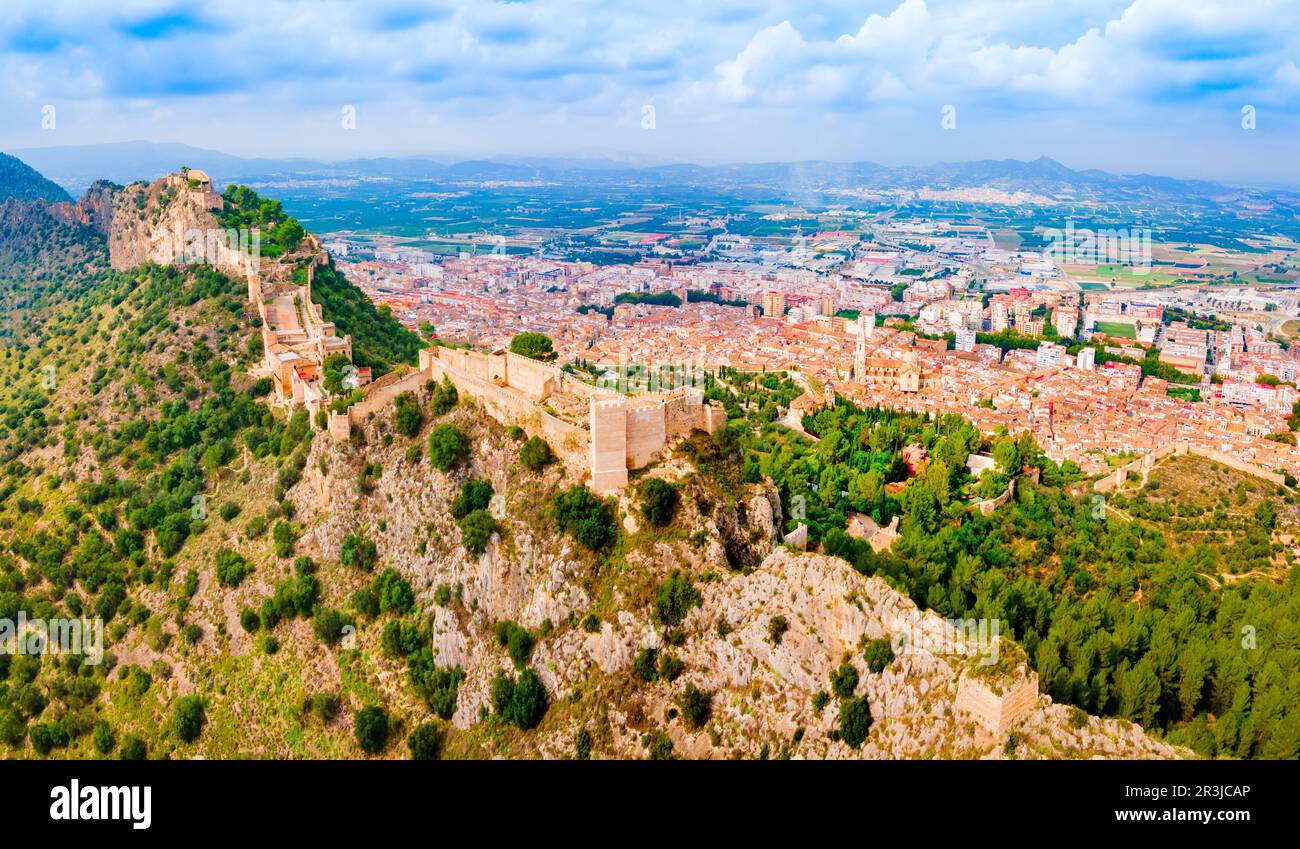 Xativa Castle aerial panoramic view. Castillo de Jativa is a castle ...