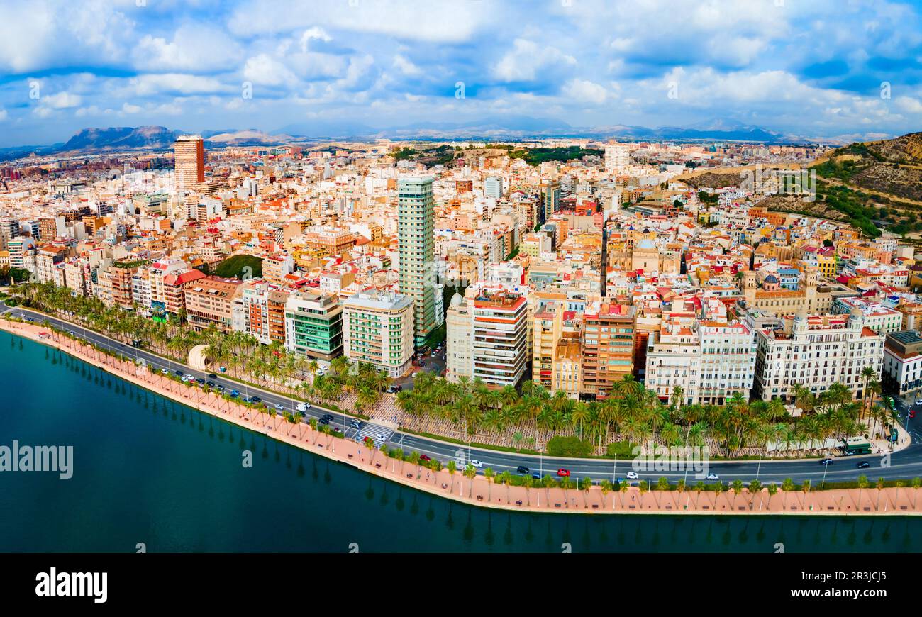 Alicante city centre aerial panoramic view. Alicante is a city in the ...