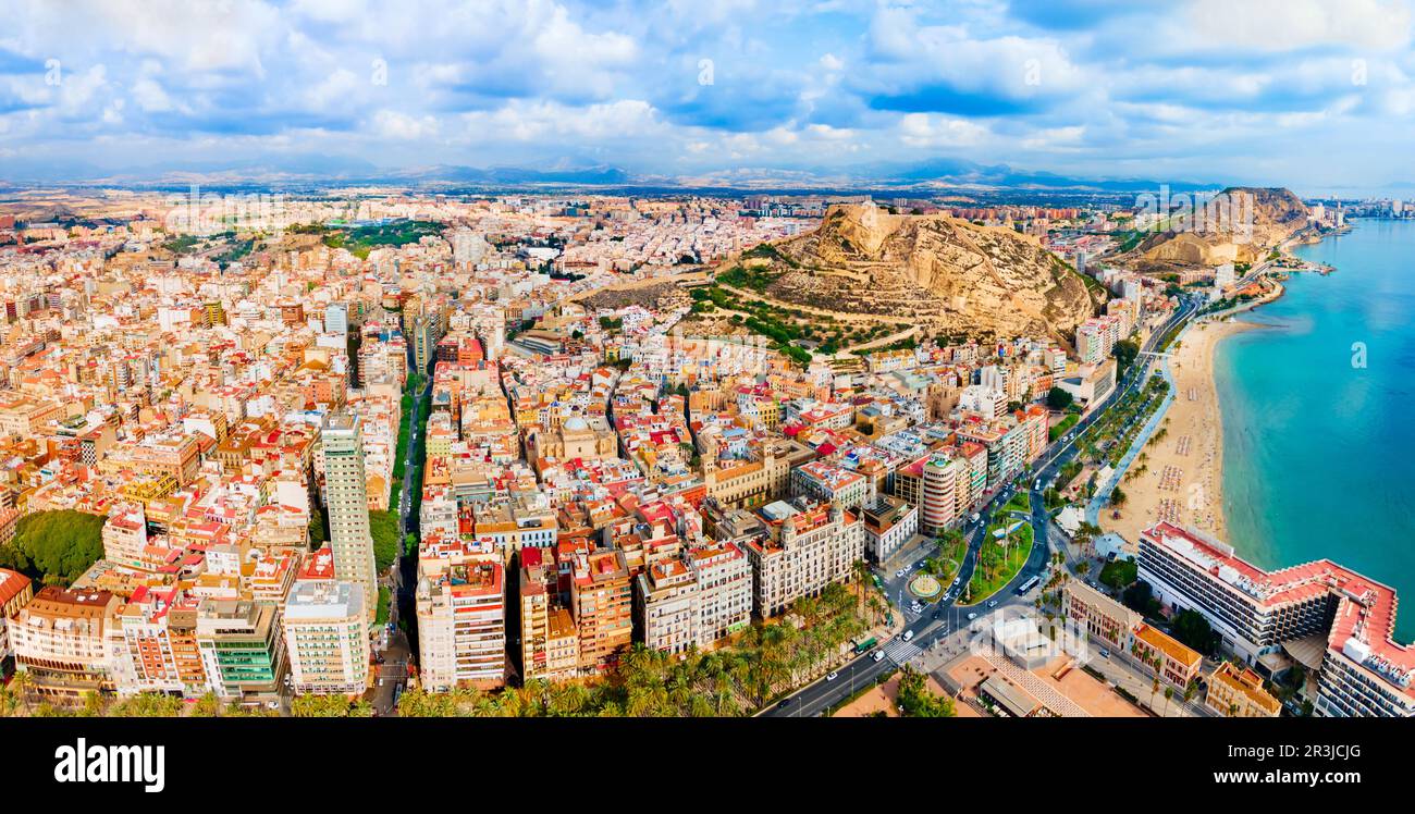 Alicante city centre aerial panoramic view. Alicante is a city in the ...