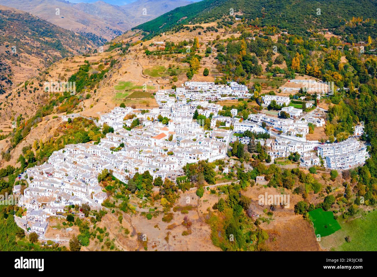 Capileira village aerial panoramic view. Capileira is a village in the ...