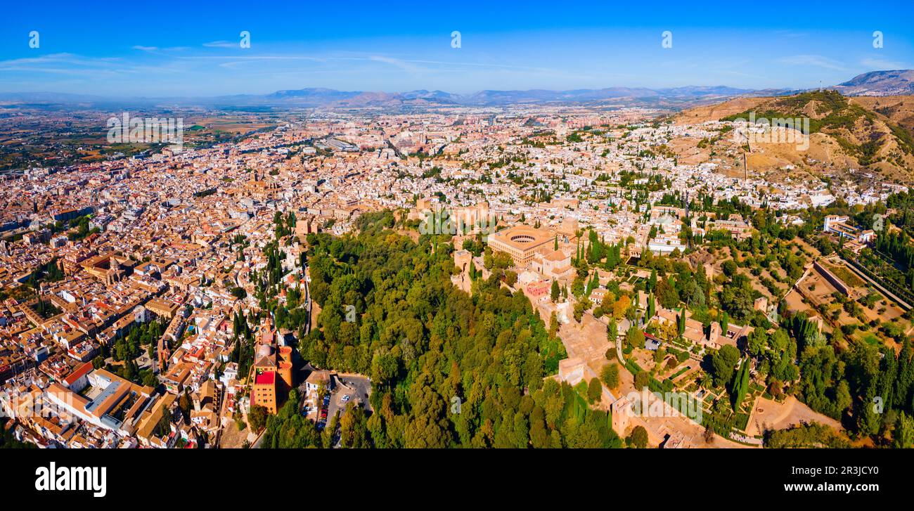 The Alhambra aerial panoramic view. The Alhambra is a fortress complex ...