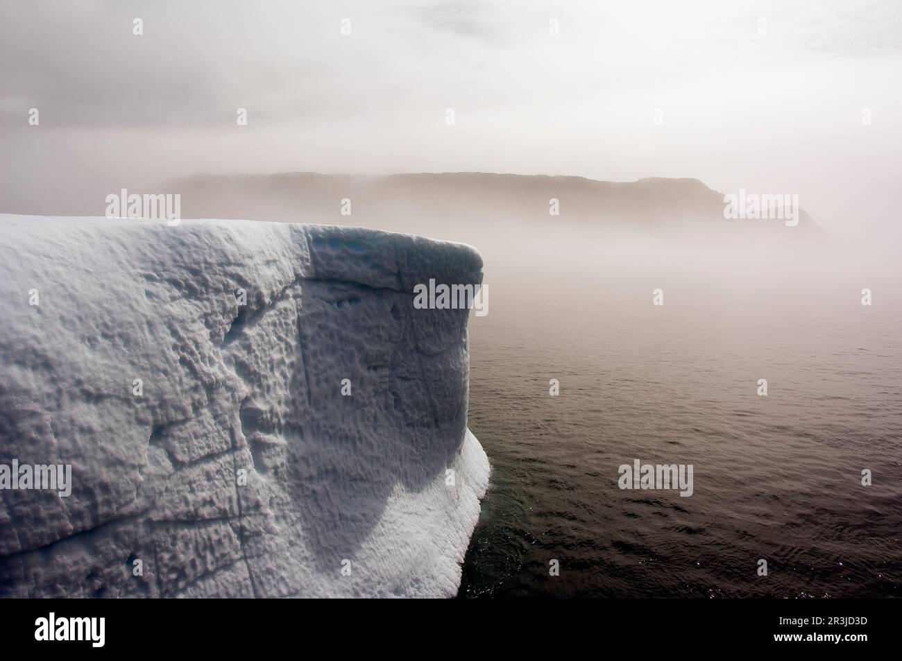 Iceberg in front of Monumental Island in the fog, Davis Strait, Nunavut ...