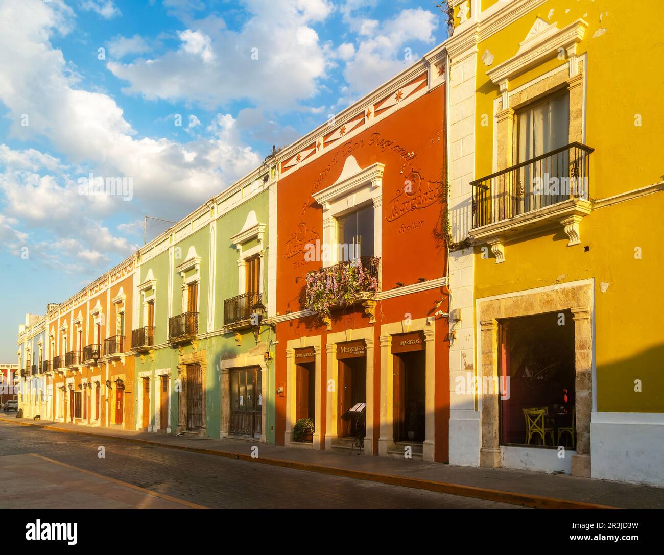 Marganzo restaurant in row of colourful Spanish colonial buildings ...
