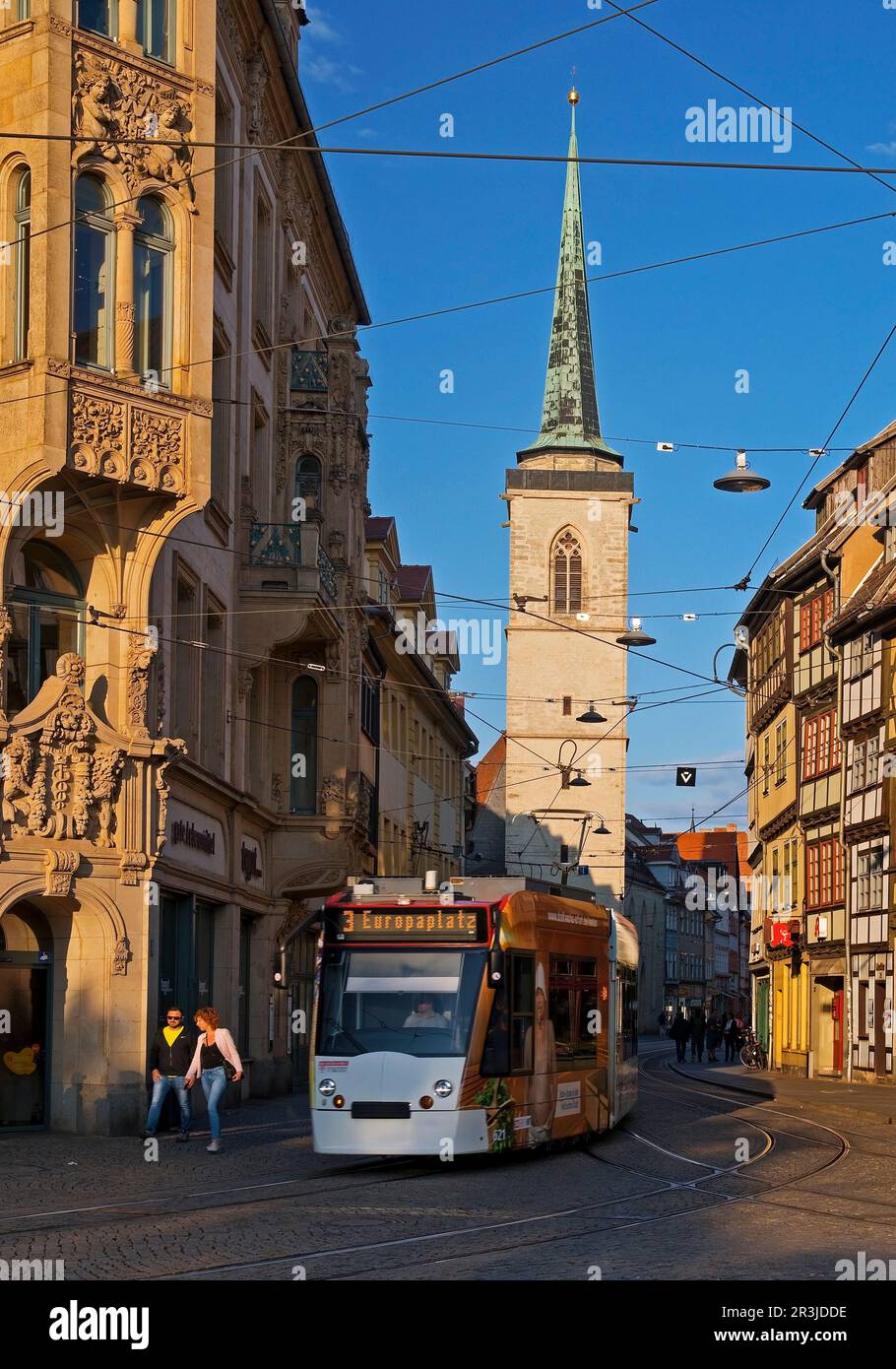 Markt street with tram and All Saints' Church, old town, Erfurt ...