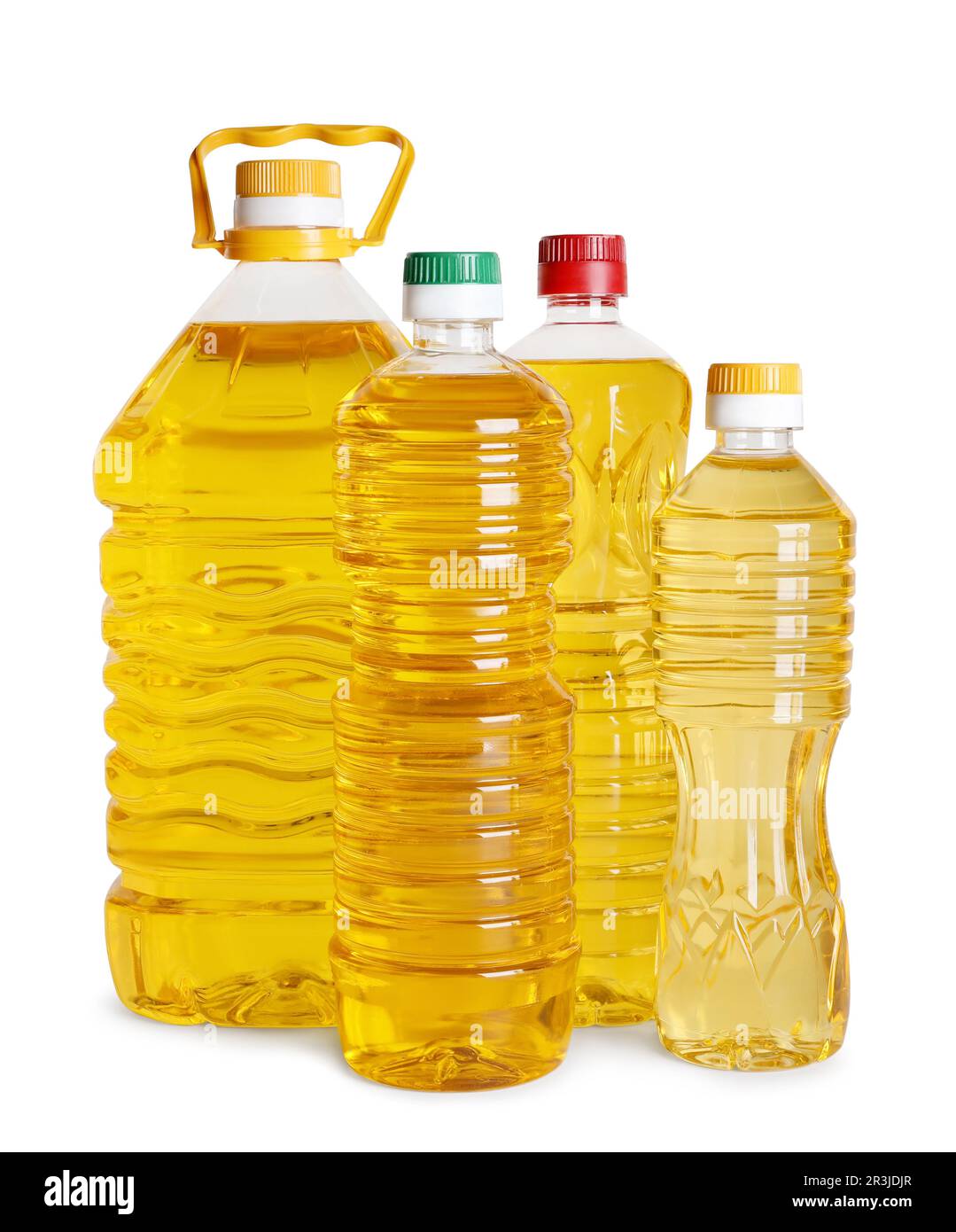 Bottles of cooking oil on white background Stock Photo - Alamy