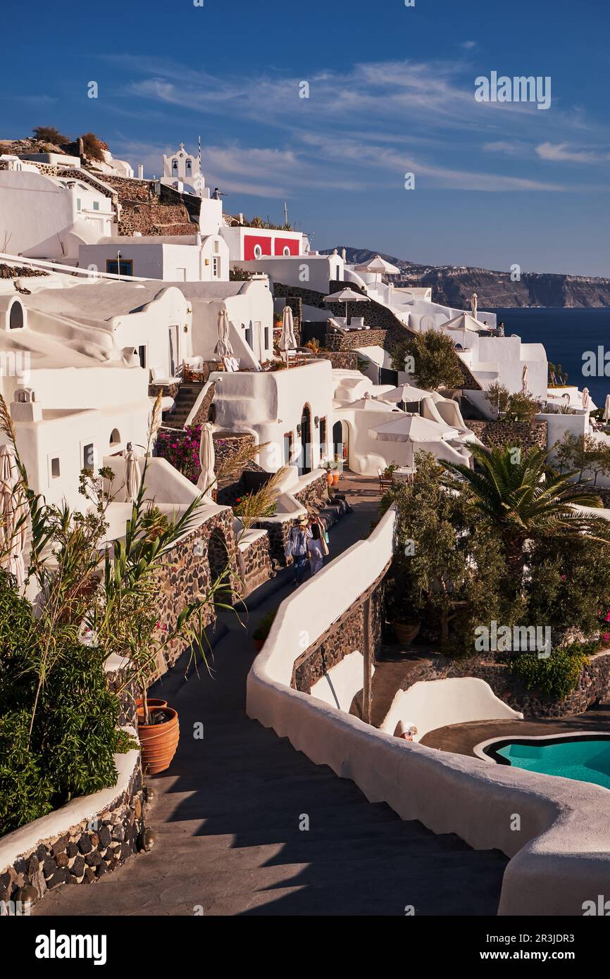 Panoramic Aerial View of Oia Village in Santorini Island, Greece ...