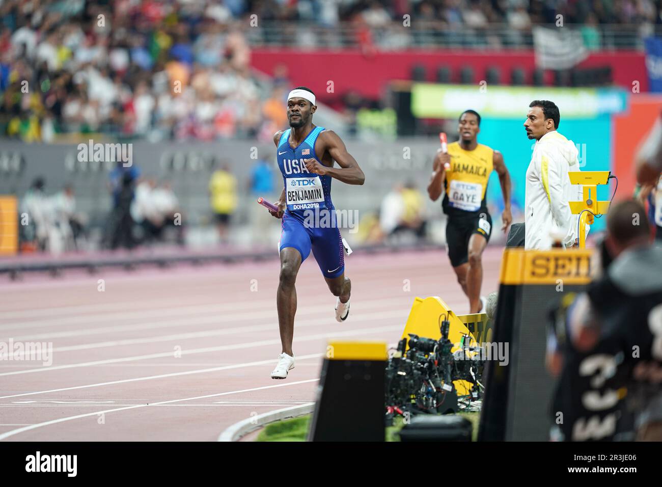 Rai BENJAMIN running the 4x400m relay at the 2019 World Athletics ...