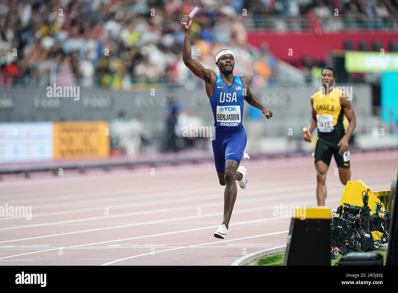Rai BENJAMIN running the 4x400m relay at the 2019 World Athletics ...