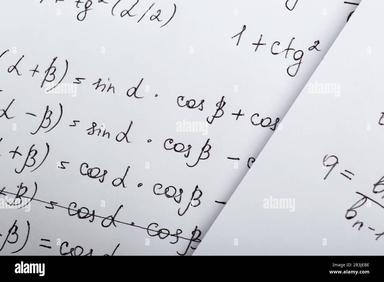 Sheets of paper with different mathematical formulas, top view Stock ...