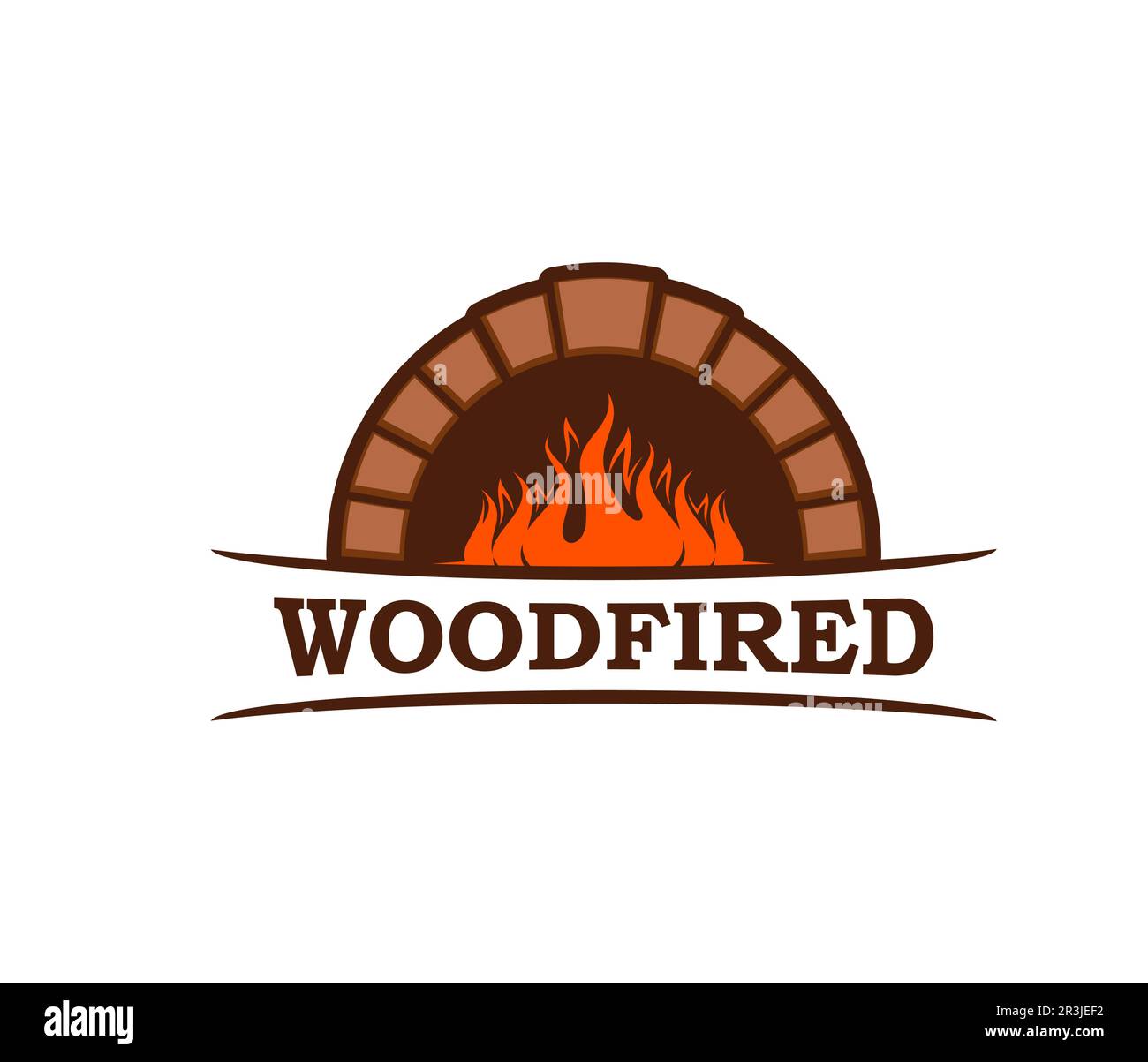 Fireplace, firewood chimney and hearth icon with fire flames on wood ...