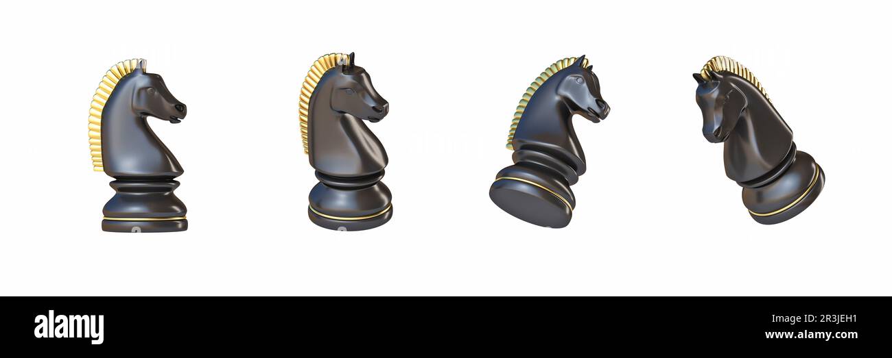 Black chess Knight in four different angled views 3D Stock Photo - Alamy