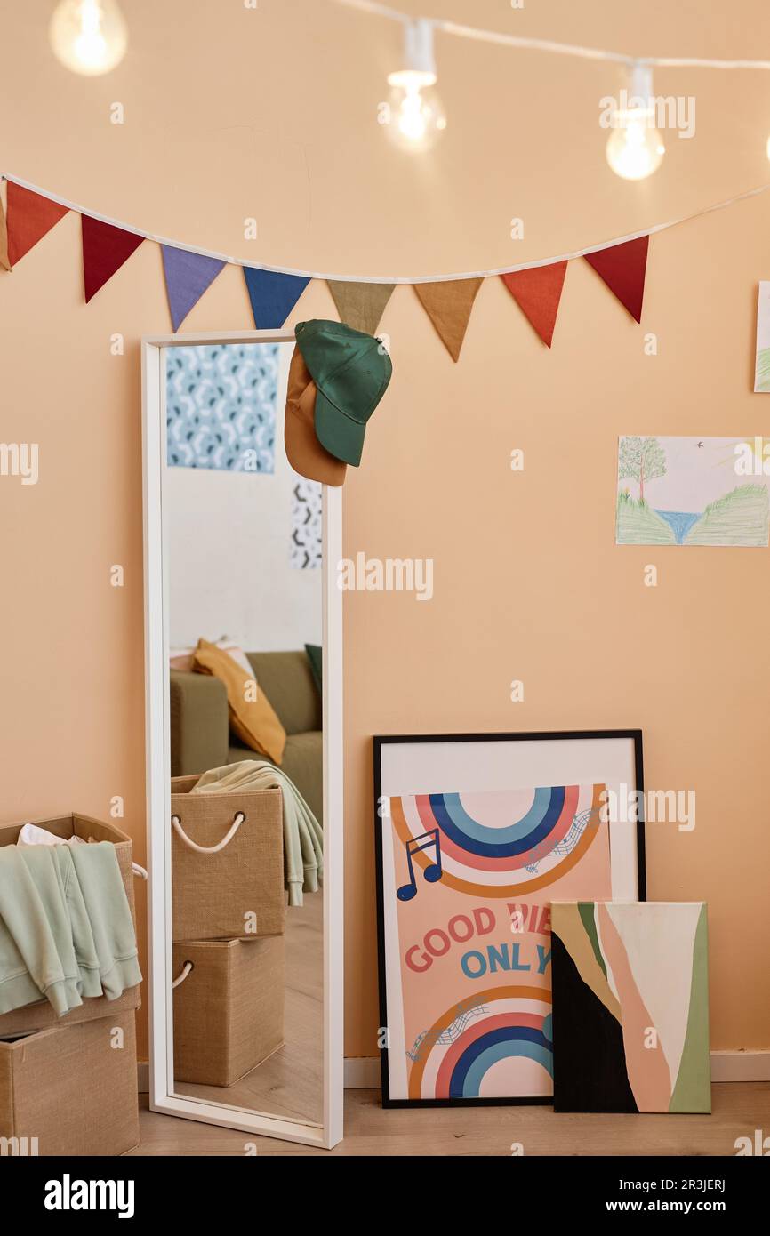 Vertical background image of interior detail with standing mirror and ...