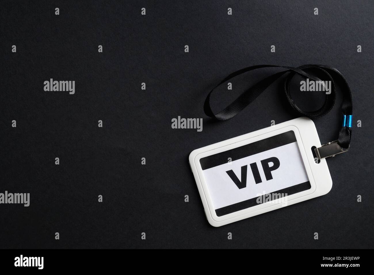 Plastic vip badge on black background, top view. Space for text Stock ...
