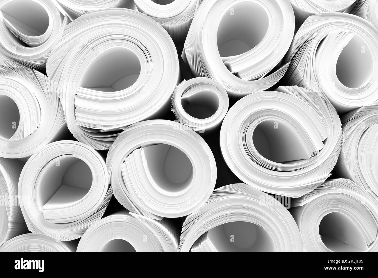 Rolled white paper sheets as background, top view Stock Photo - Alamy