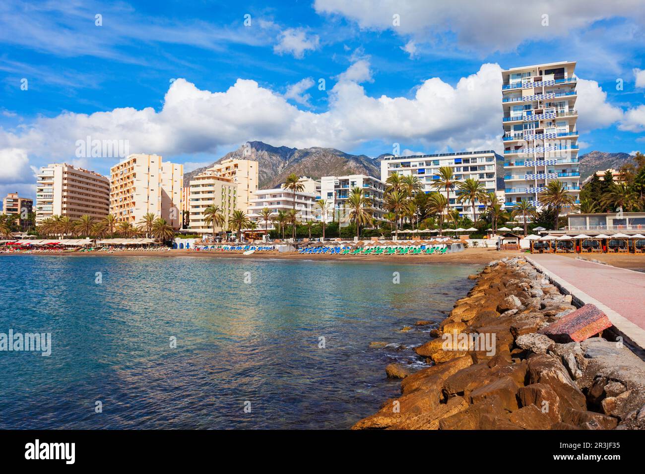 Marbella city beach. Marbella is a city in the province of Malaga in ...