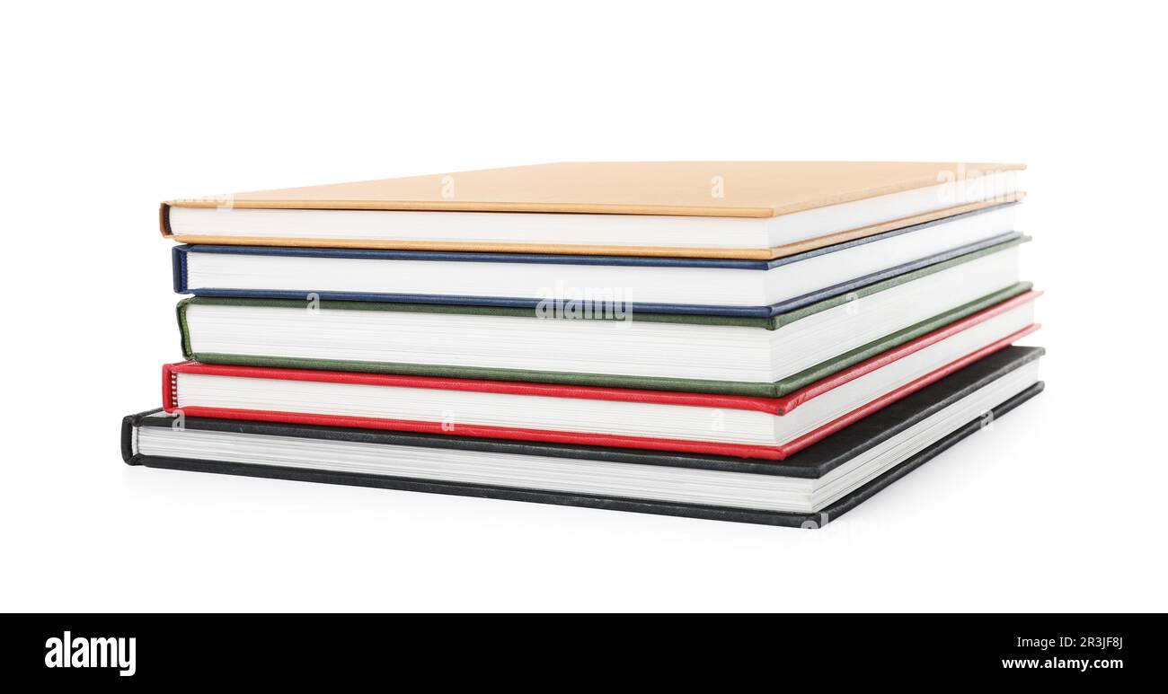 Stack of hardcover books on white background Stock Photo - Alamy