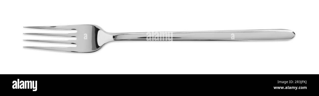 One shiny metal fork isolated on white, top view Stock Photo - Alamy