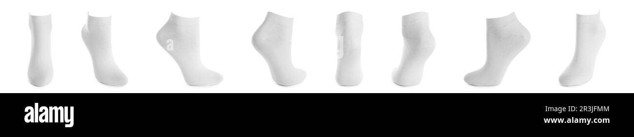 Set with socks on white background. Banner design Stock Photo - Alamy