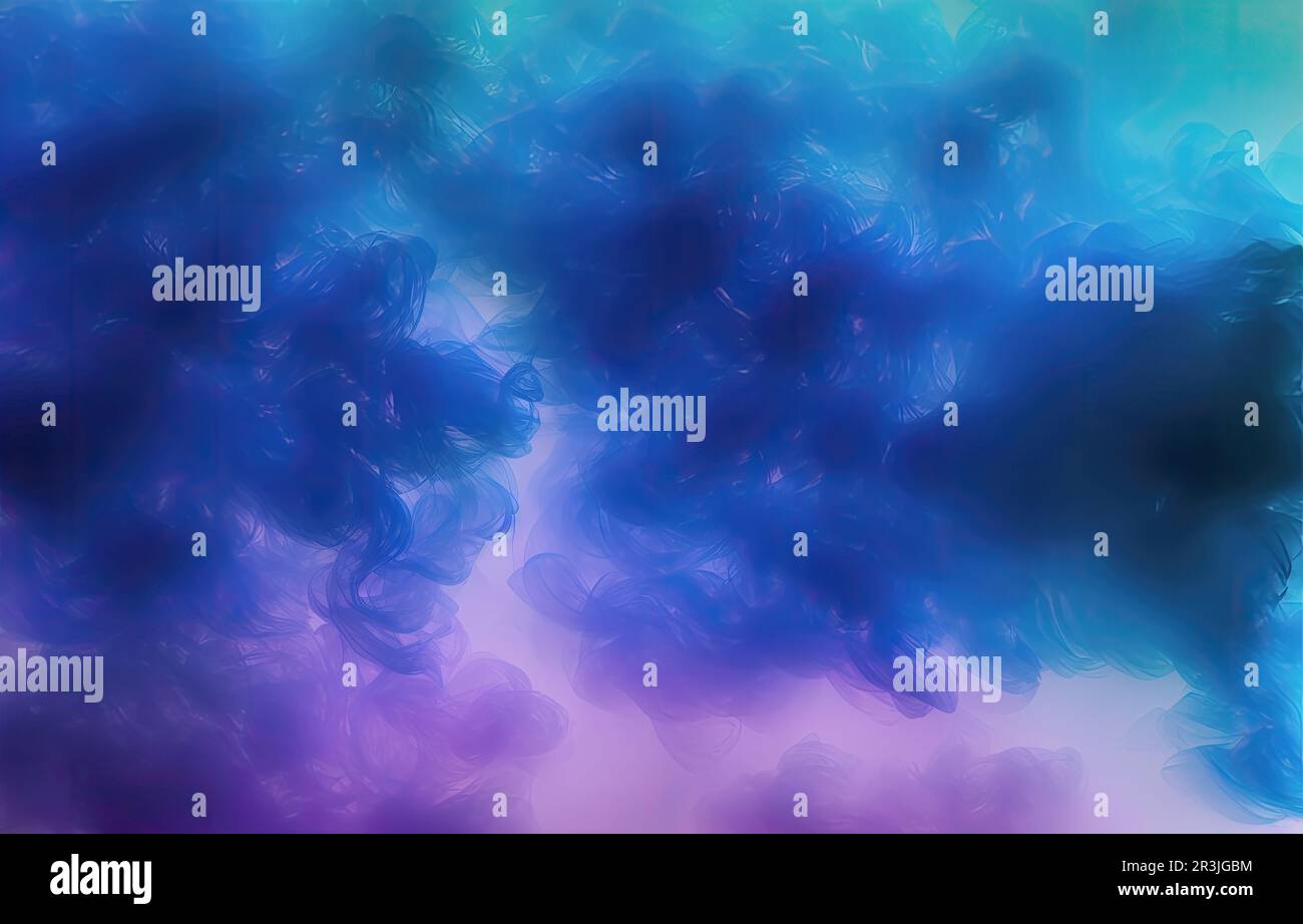 Color mist. Smoke cloud. Paint water wave. Blue glowing sparkling ...