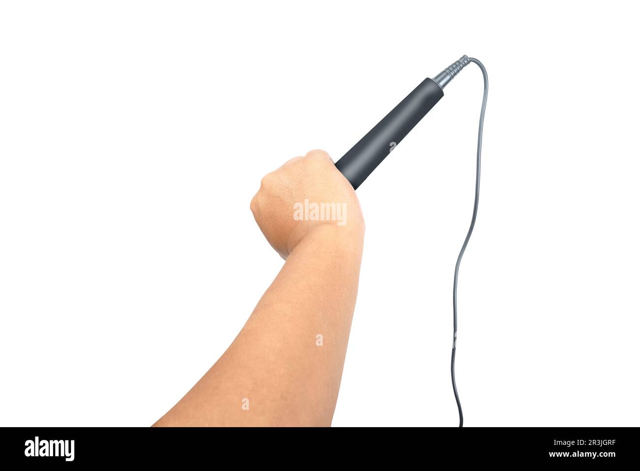 Human hand holding microphone isolated over white background Stock ...