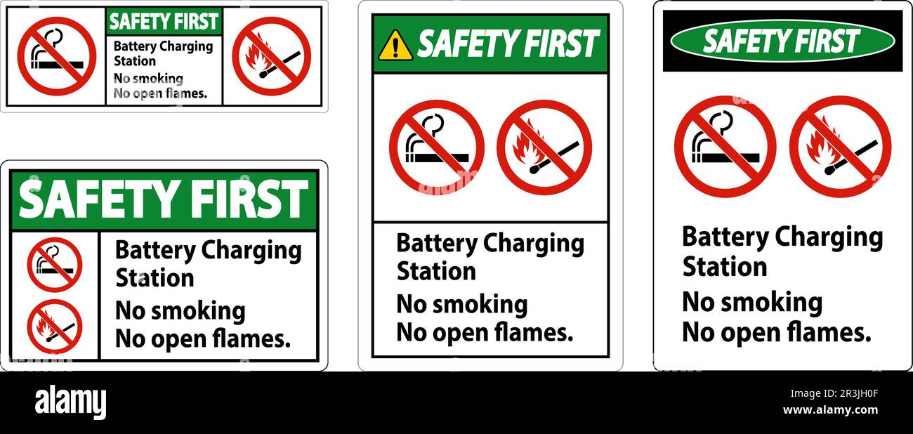 Safety First Sign Battery Charging Station, No Smoking, No Open Flames ...
